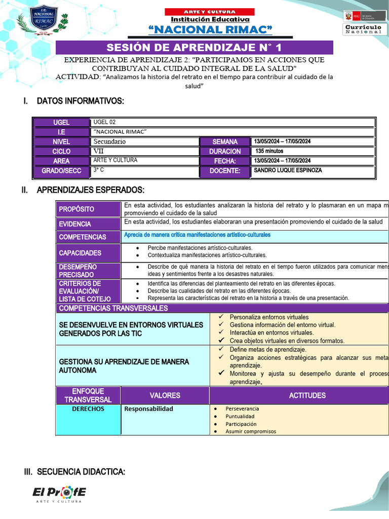 sesion de aprendizaje | Descargar gratis PDF | Aprendizaje | Evaluación