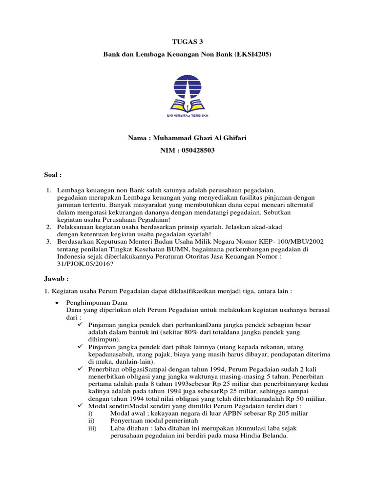 TUGAS 3 Bank Dan Lembaga Keuangan Non Bank | PDF