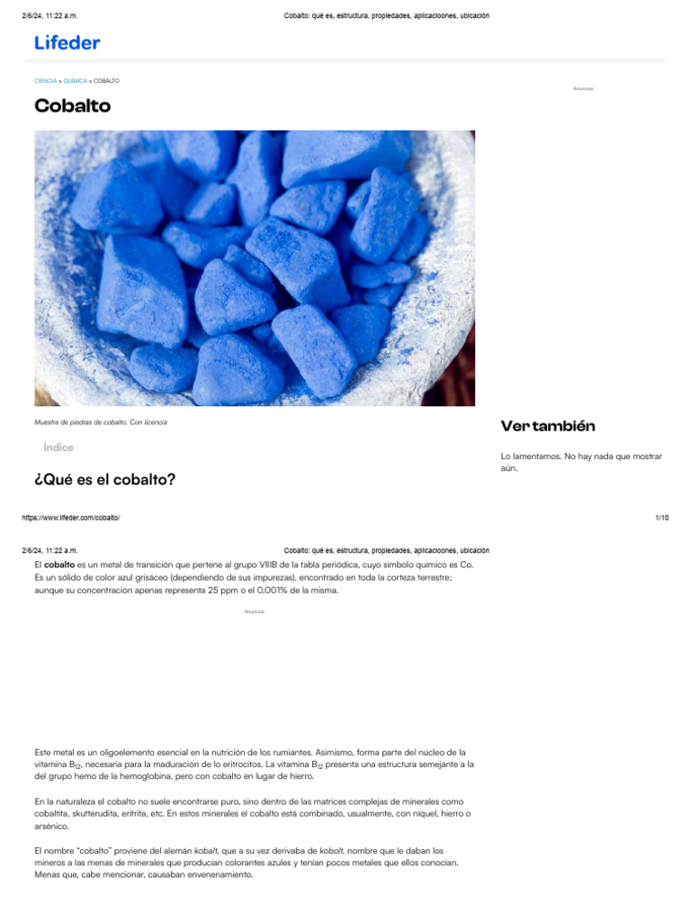 Cobalto_ qué es, estructura, propiedades, aplicacioones, ubicación | Descargar gratis PDF ...
