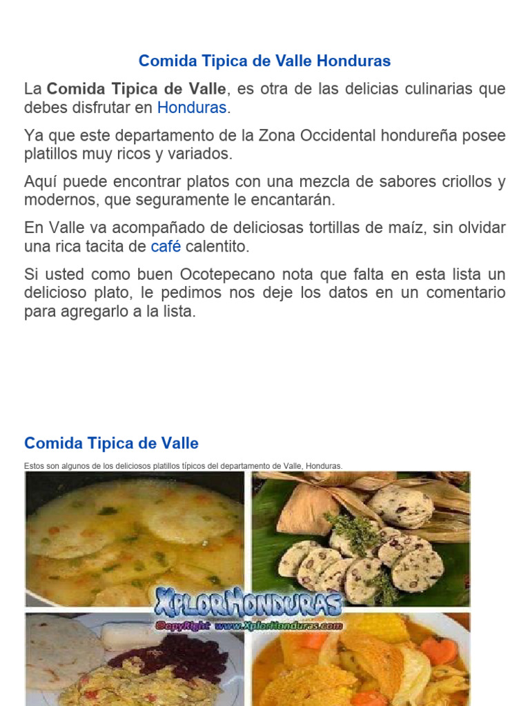 Comida Típica del Departamento de Valle | PDF