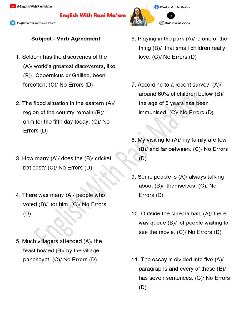 Subject Verb Agreement Practice | PDF
