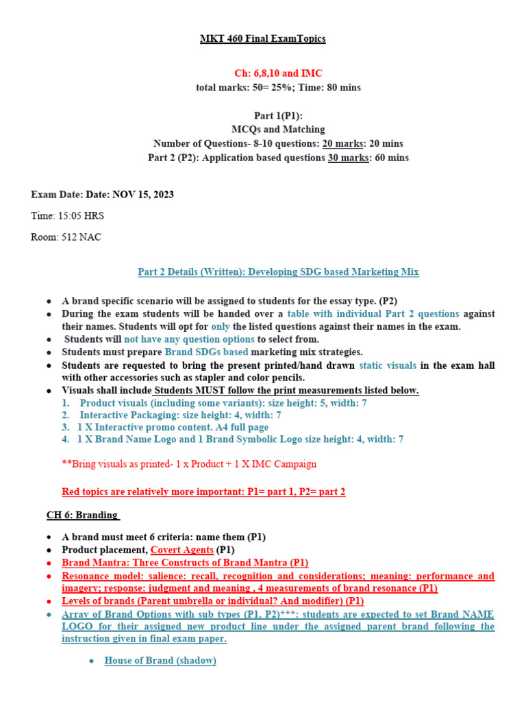 SUMMER 23 MKT 460 Final Exam Topics | Download Free PDF | Brand | Marketing