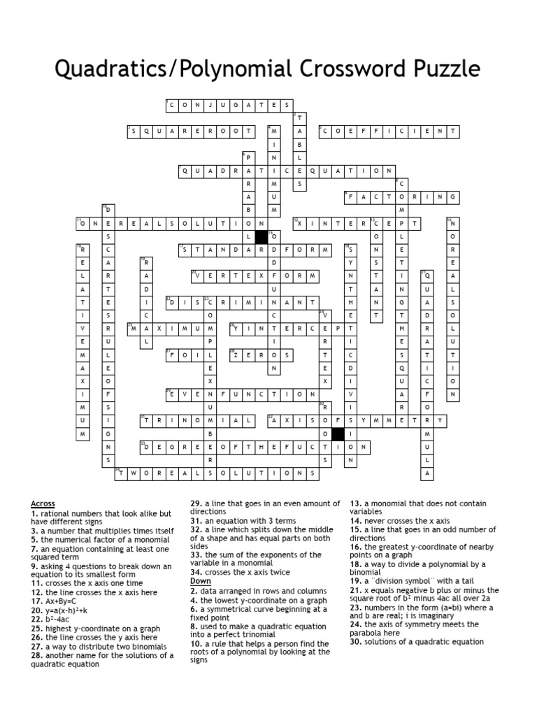 Polynomial and Quadratic Crossword Puzzle | PDF | Equations | Quadratic ...