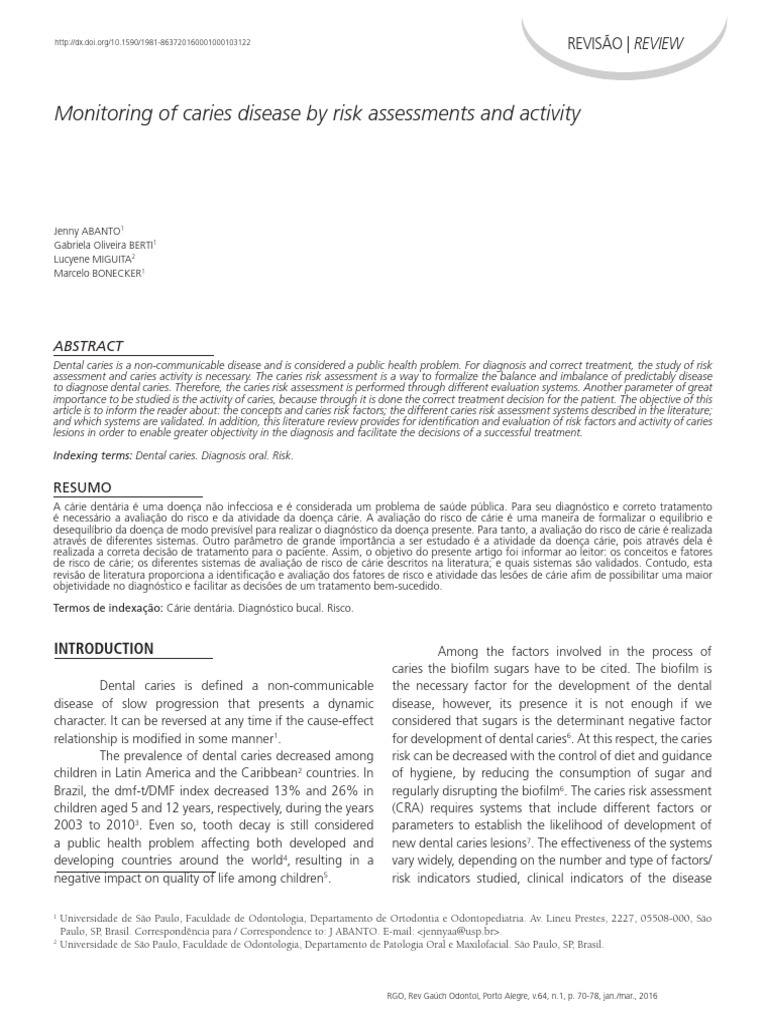 Monitoring of Caries Disease by Risk Assessments and Activity | PDF ...