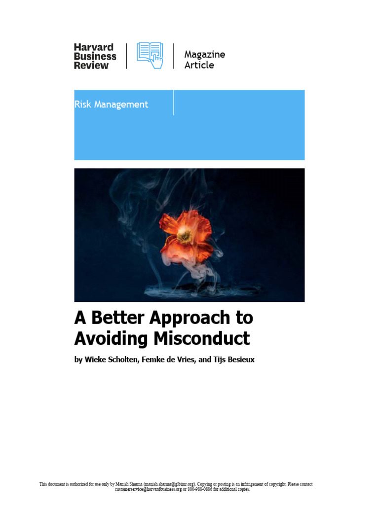 Finance - A Better Approach To Avoiding Misconduct | PDF | Risk | Risk ...