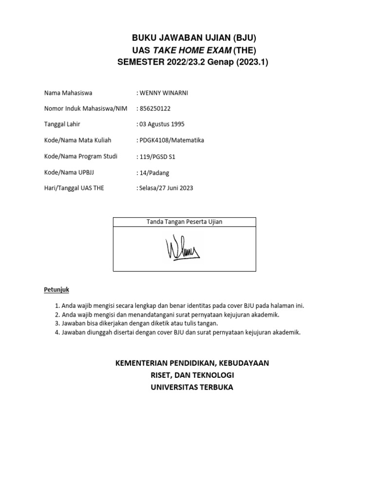 Tanda Tangan Ujian Wenny Winarni | PDF