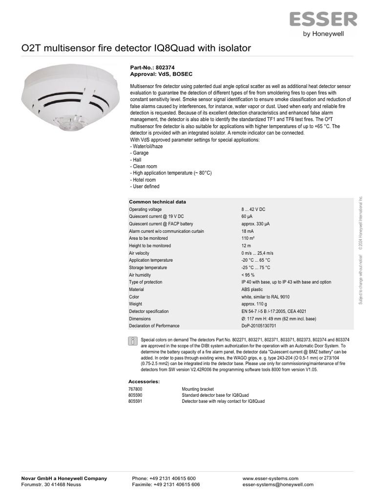 O2T Multisensor Fire Detector IQ8Quad With Isolator | PDF | Sensor ...