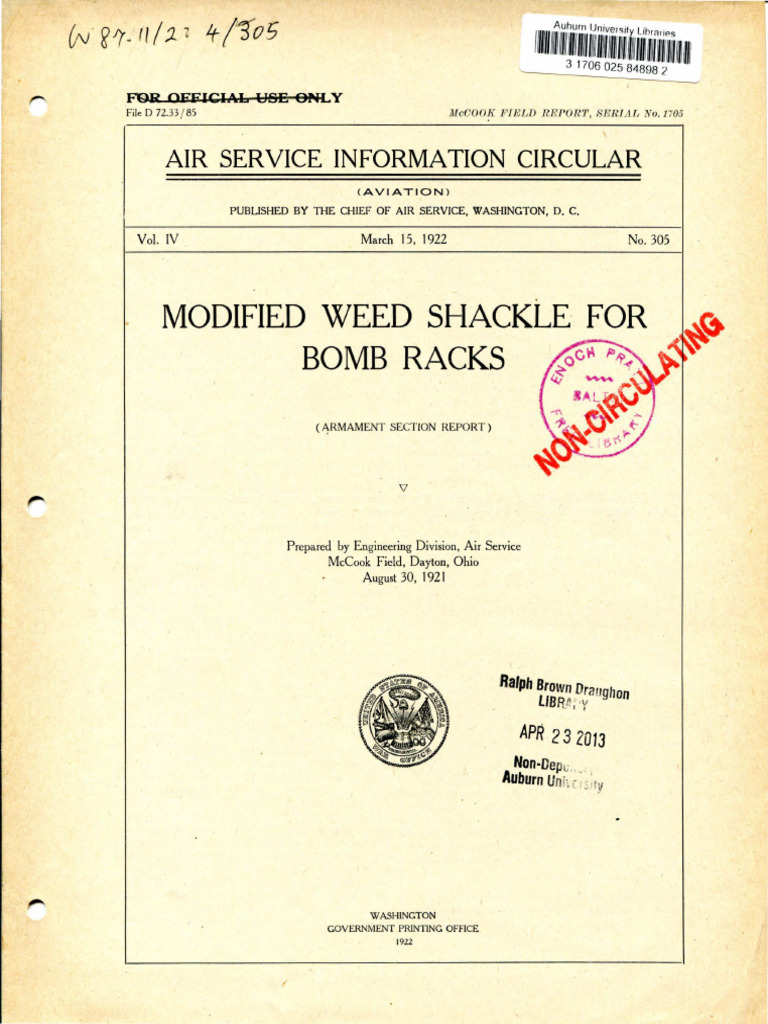 Modified Weed Shackle For Bomb Racks (15 March 1922) | PDF | Trigger ...