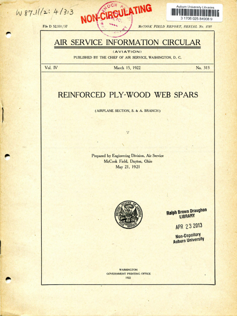 Reinforced Ply-Wood Web Spars (15 March 1922) | PDF | Stress (Mechanics) | Strength Of Materials