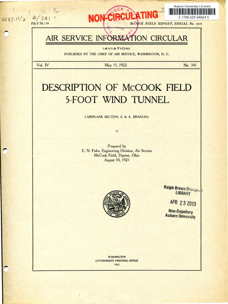 McCook Field 5-Foot Wind Tunnel Overview | PDF | Wind Tunnel | Fluid ...
