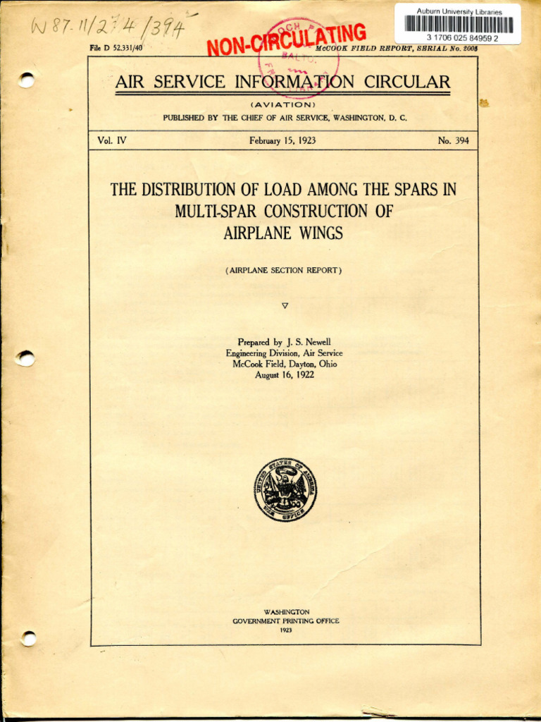 Distribution of Load Among The Spars in Multi-Spar Construction of ...