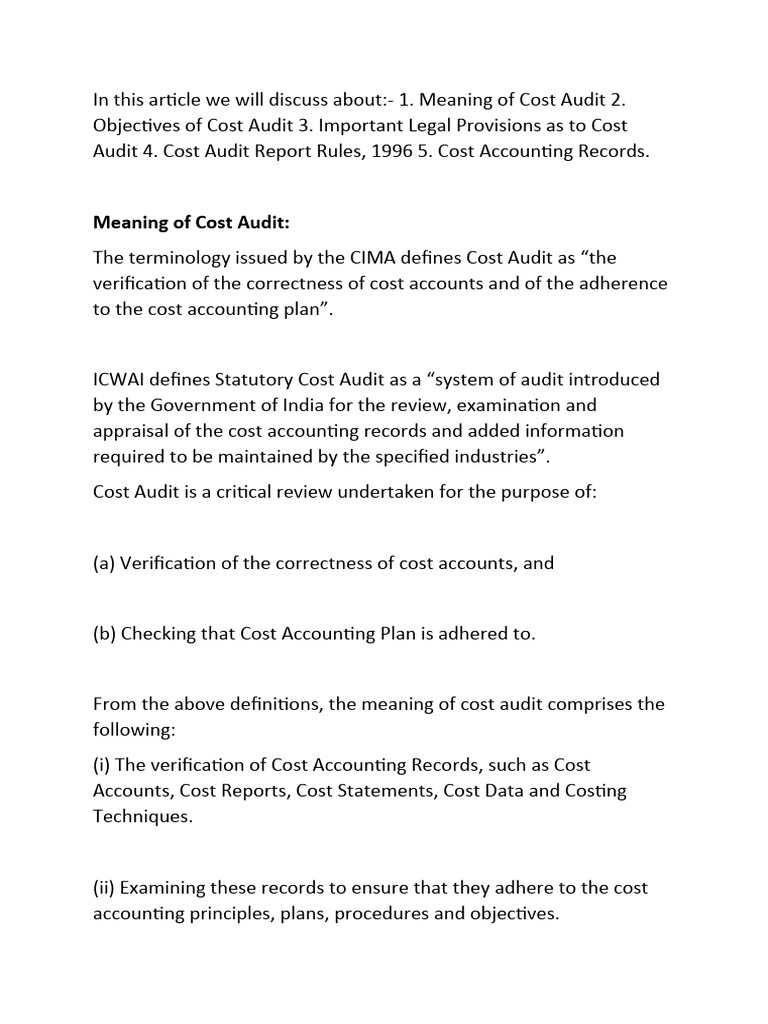 Cost Audit | Download Free PDF | Audit | Financial Audit