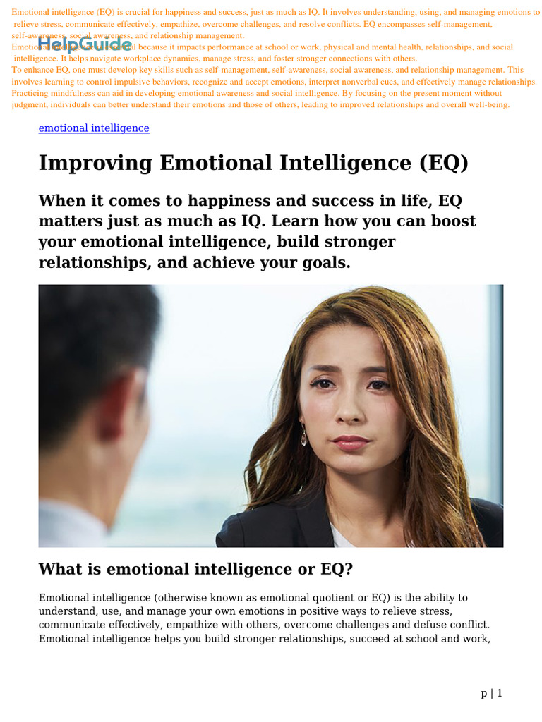 Improving Emotional Intelligence (EQ) | PDF | Emotional Intelligence ...