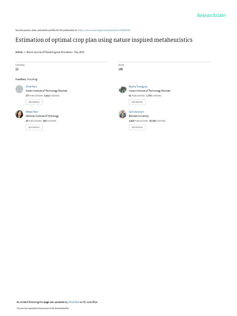 Estimation of Optimal Crop Plan Using Nature Inspi | PDF | Mathematical Optimization | Genetic ...