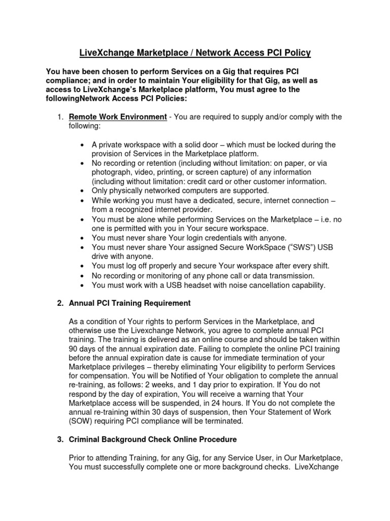 LiveXchange PCI Compliance Policy | PDF | Internet | Background Check
