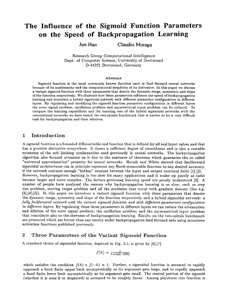 The Influence of the Sigmoid Function Parameters on the Speed of ... The Influence of the Sigmoid Function Parameters on the Speed of ...