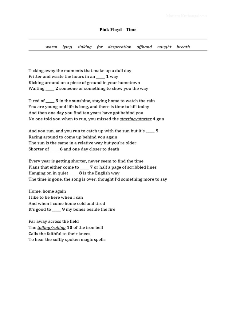 Pink Floyd Time | PDF