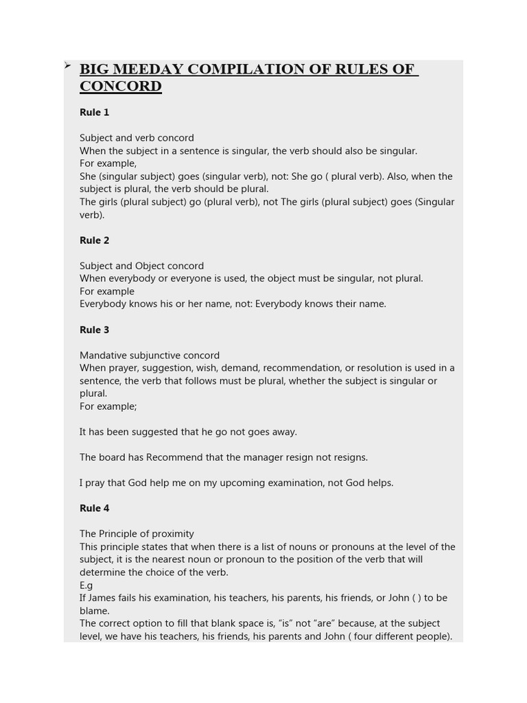 Rules of Concord Explained | PDF | Grammatical Number | Plural