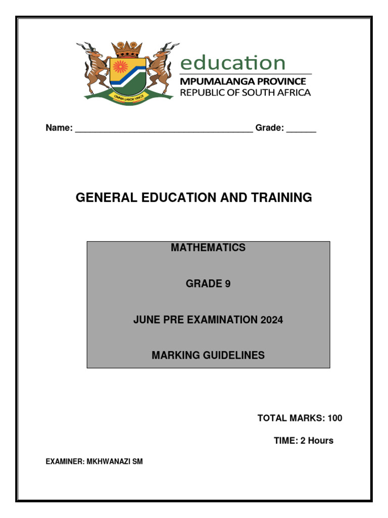 Grade 9 June Maths Exam Guidelines 2024 | PDF | Abstract Algebra | Algebra