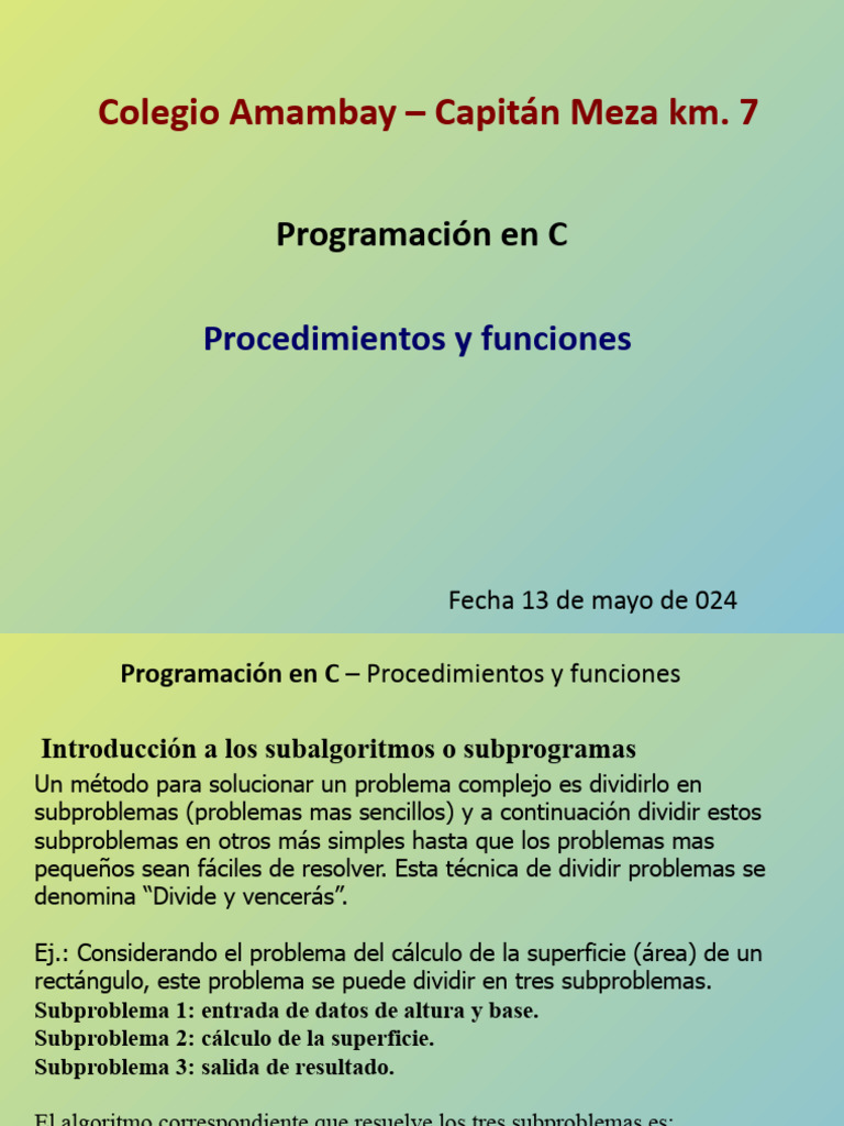 Programación en C: Funciones y Procedimientos | PDF | Programación de ...