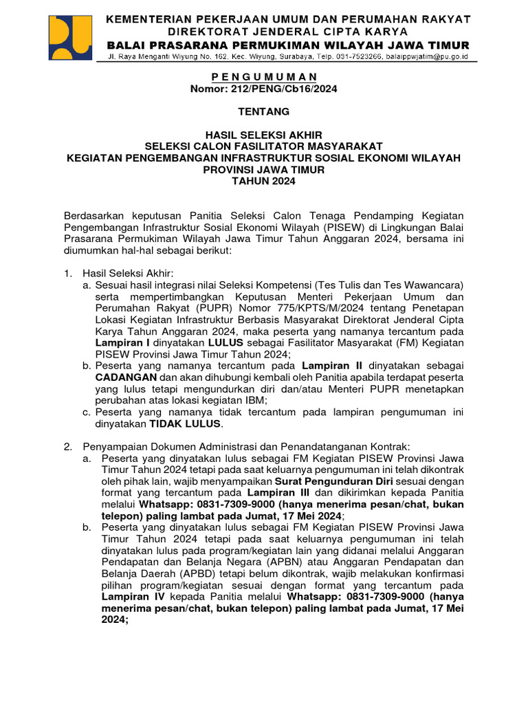 Pengumuman Rekrutmen FM - Hasil Akhir 20241 | PDF