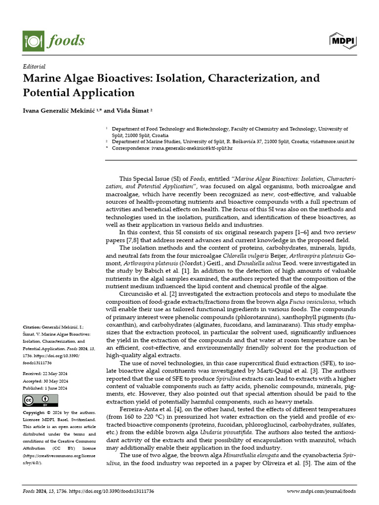 Marine Algae Bioactives Isolation, Characterization, and Potential Application | PDF | Algae
