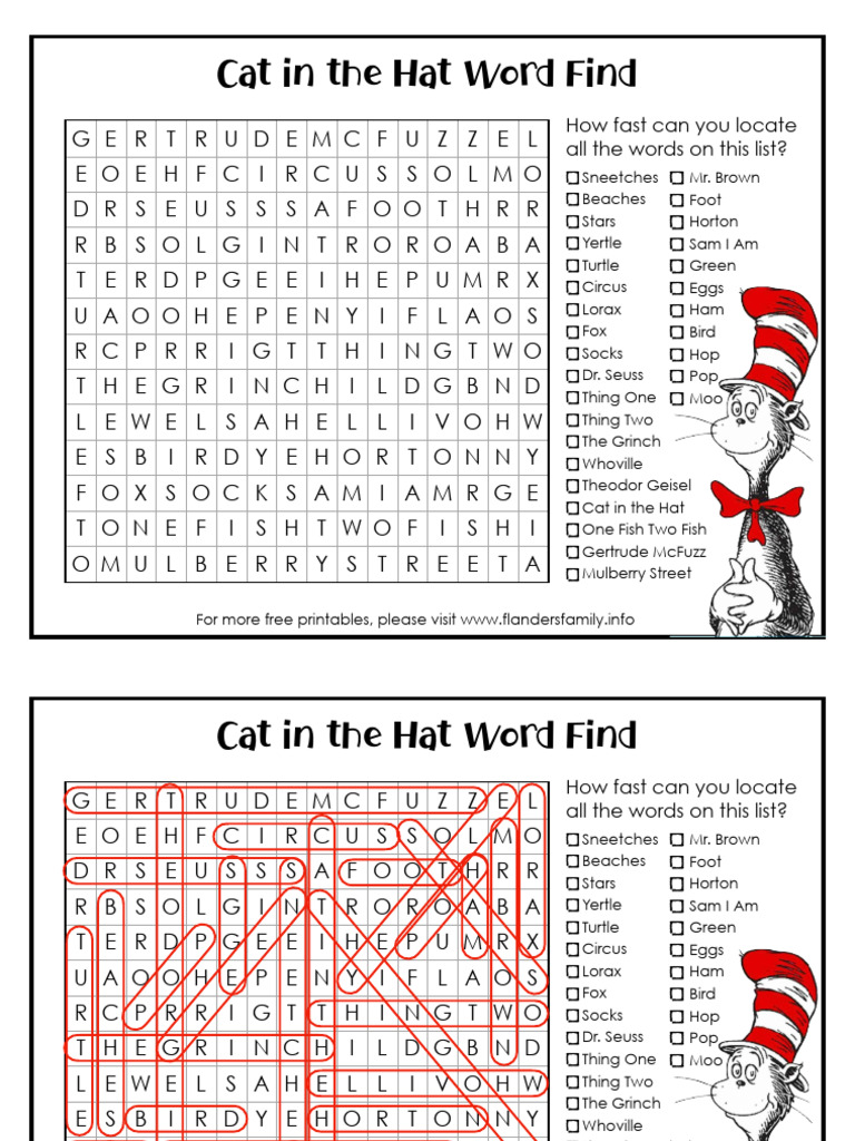 Cat-in-the-Hat-Word-Find | PDF | Dr. Seuss | Random House
