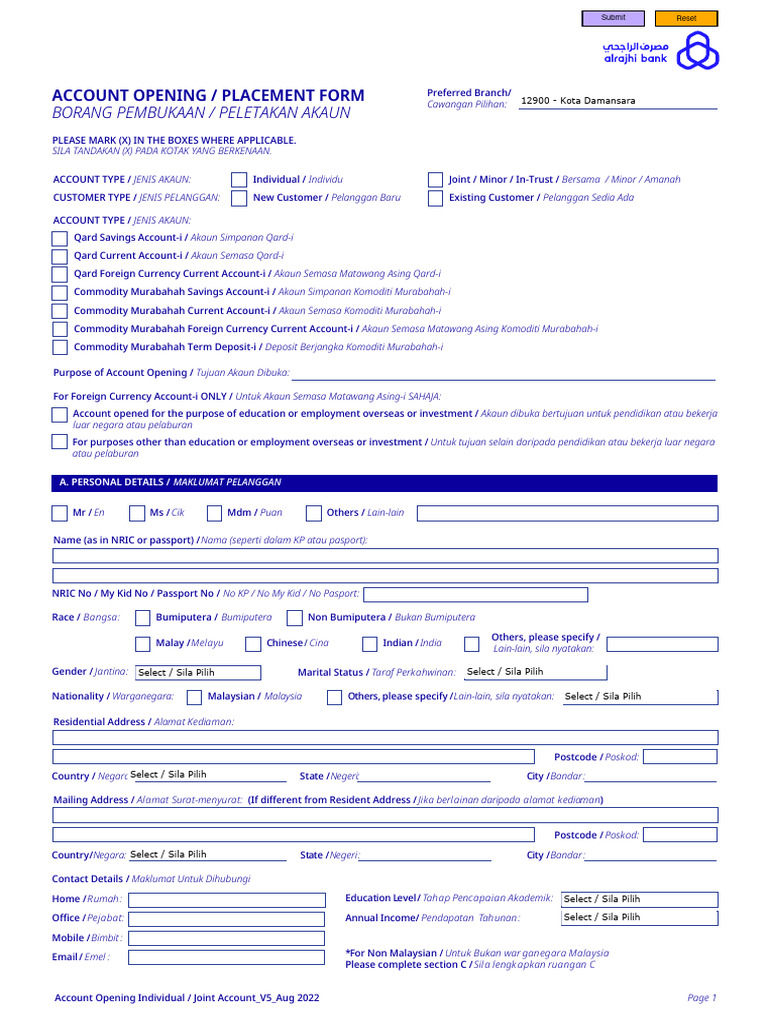 Account Opening Placement Form Individual2 | PDF