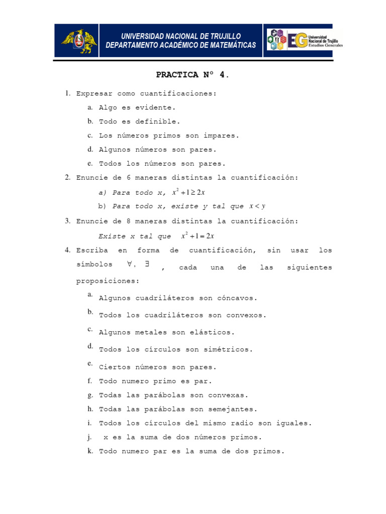 Practica 04 Cuantificadores - Demostraciones | PDF | Lógica | Matemáticas