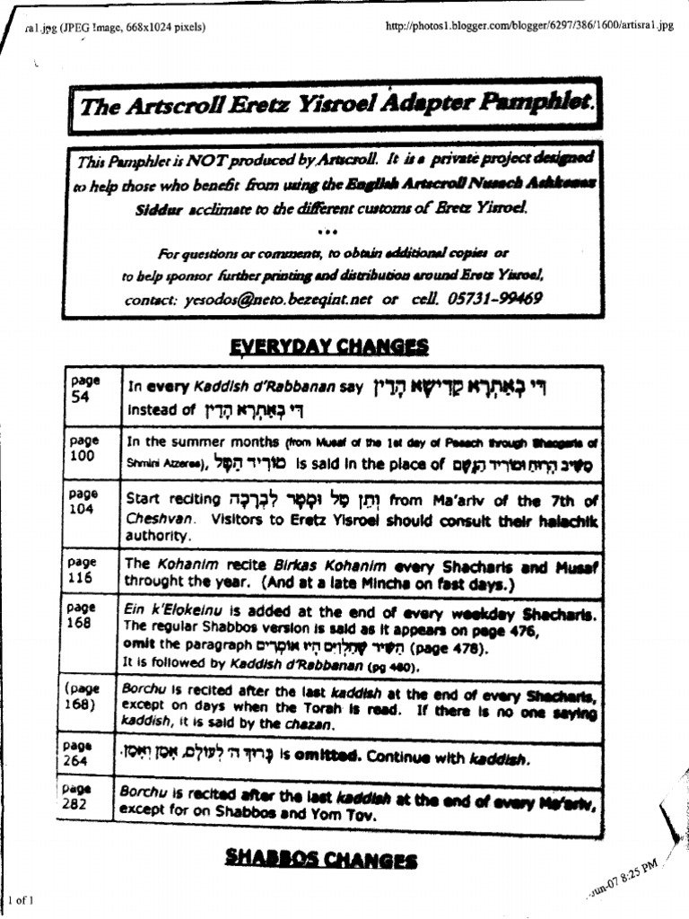 Artscroll Eretz Yisroel Adampter Pamphlet | PDF