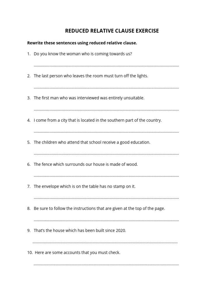Exercise Reduce Relative Clause | PDF