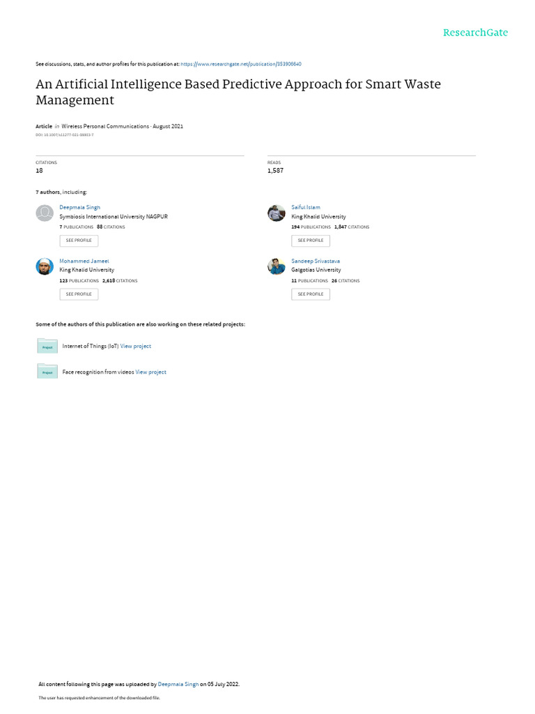 An Artificial Intelligence Based Predictive Approachfor Smart Waste ...