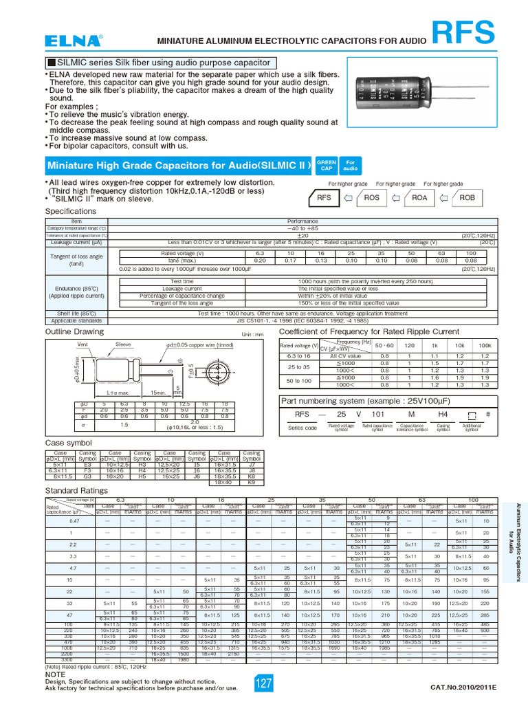 Elna (Radial Thru-Hole) RFS Series-Old | PDF | Capacitor | Electrical ...