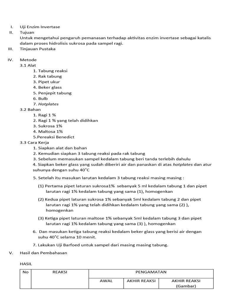 Uji Enzim Invertase | PDF | Memasak, Makanan, & Anggur | Sains & Matematika