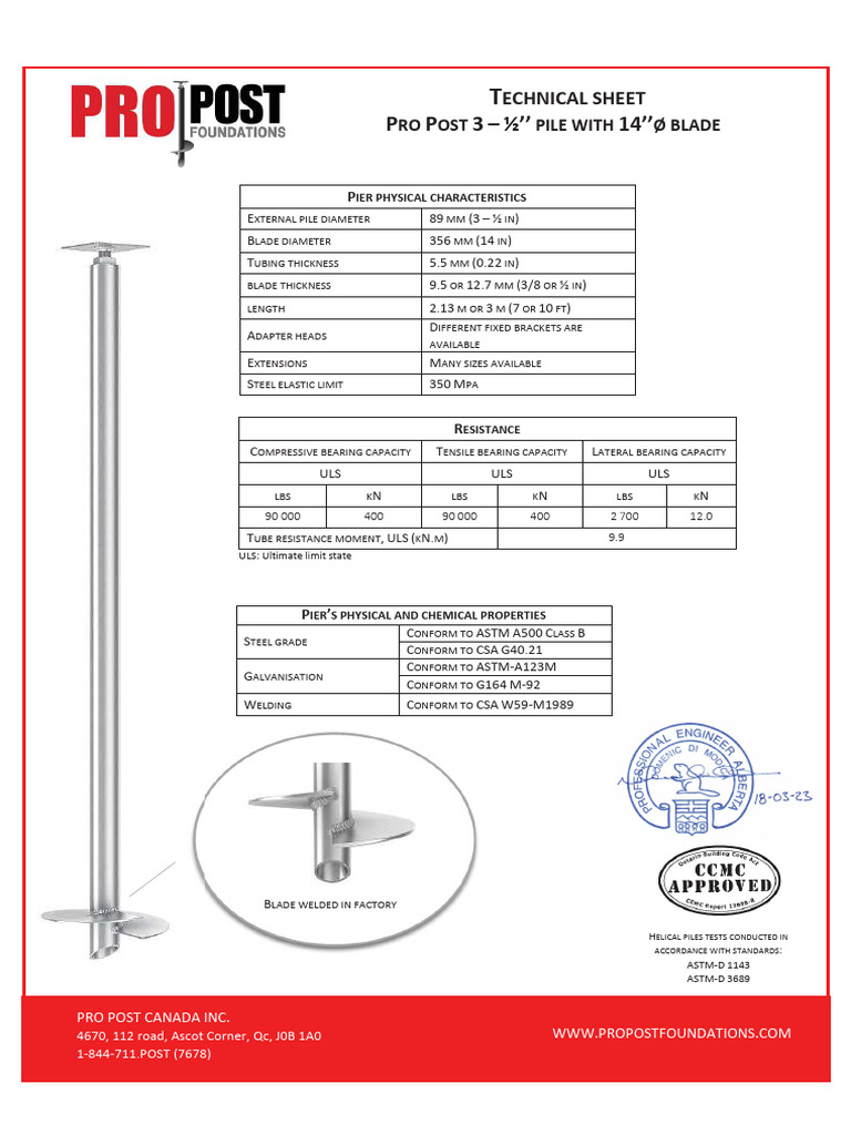 Pro Post Tech Sheet | PDF | Deep Foundation | Stress (Mechanics)