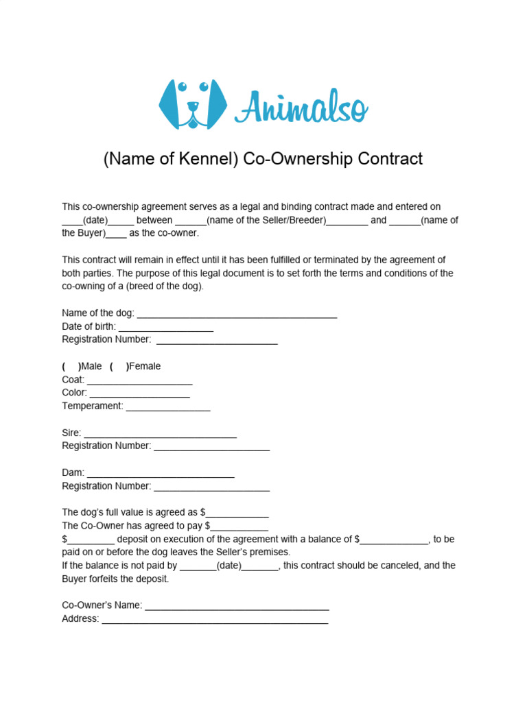 Co Ownership Dog Contract | PDF | American Kennel Club | Dogs