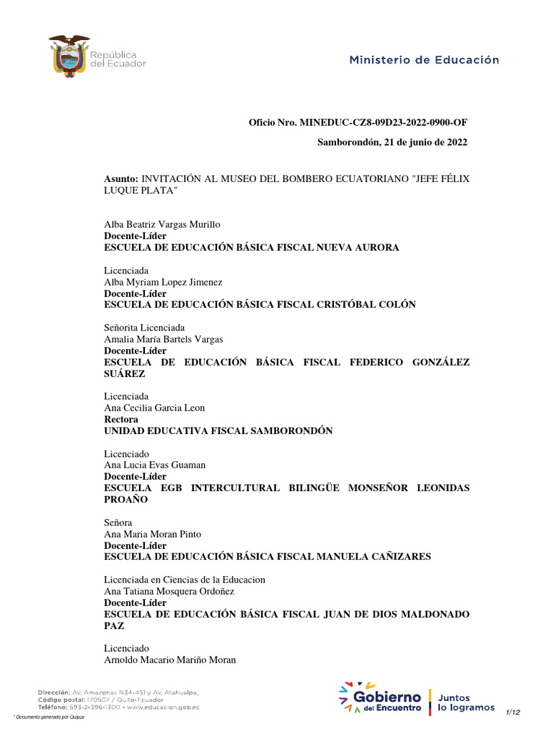 MINEDUC-CZ8-09D23-2022-0900-OF (1) | Descargar gratis PDF | Ecuador