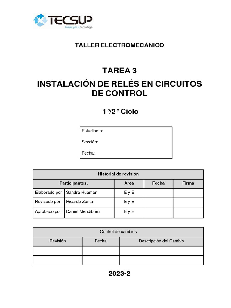 TEM Tarea 3 Guía - Instalación de Relés en Circuitos de Control-1 | PDF | Relé | Cambiar