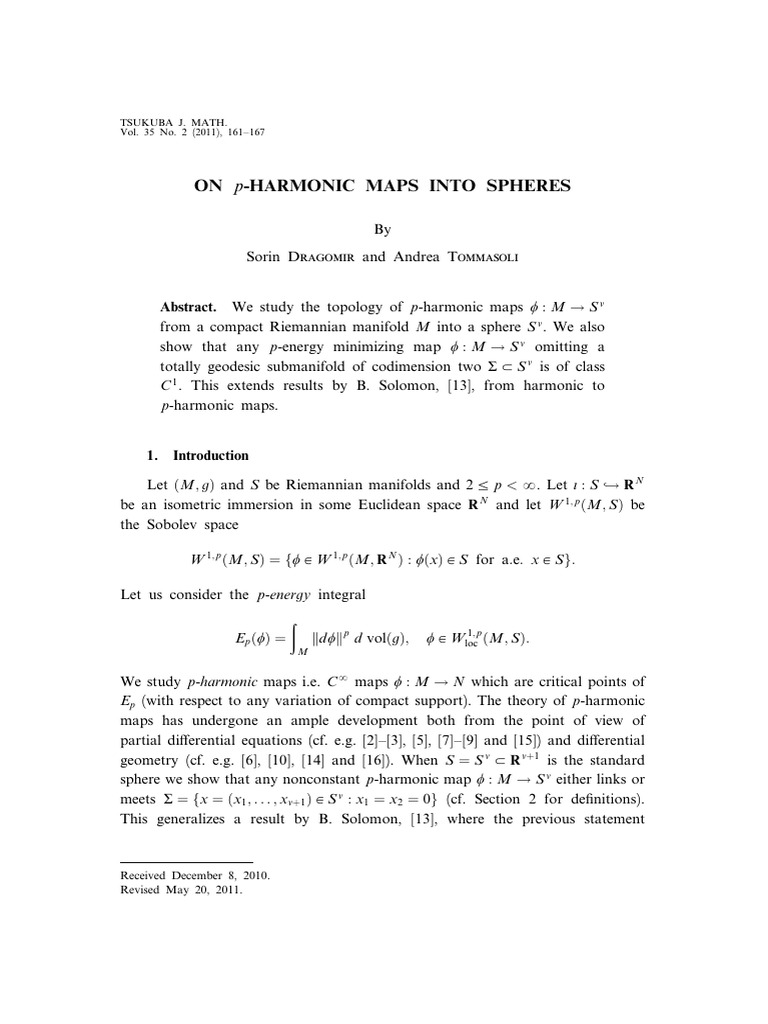 ON p-HARMONIC MAPS INTO SPHERES_sorin dragomir | Download Free PDF ...