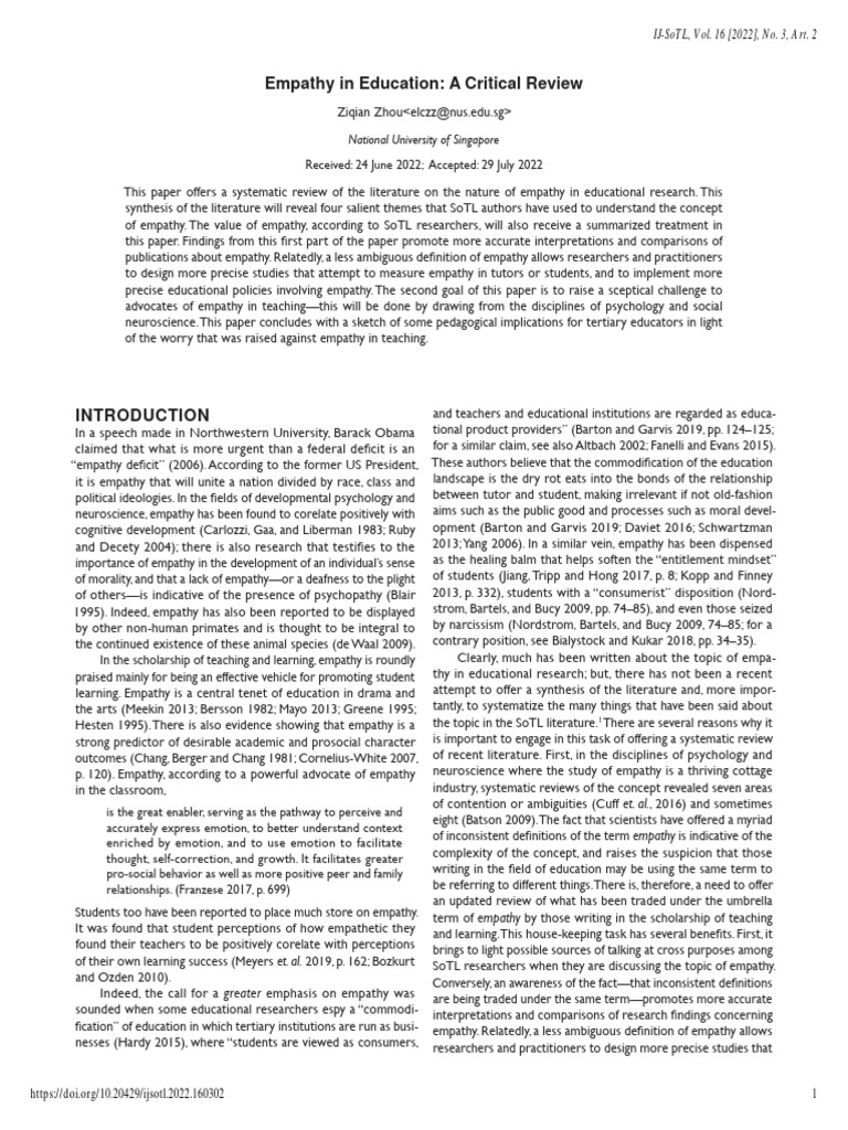 Empathy in Education A Critical Review | PDF | Empathy | Compassion
