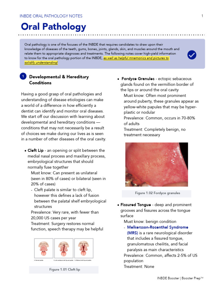 INBDEBooster Oral Pathology | PDF | Human Tooth | Clinical Medicine