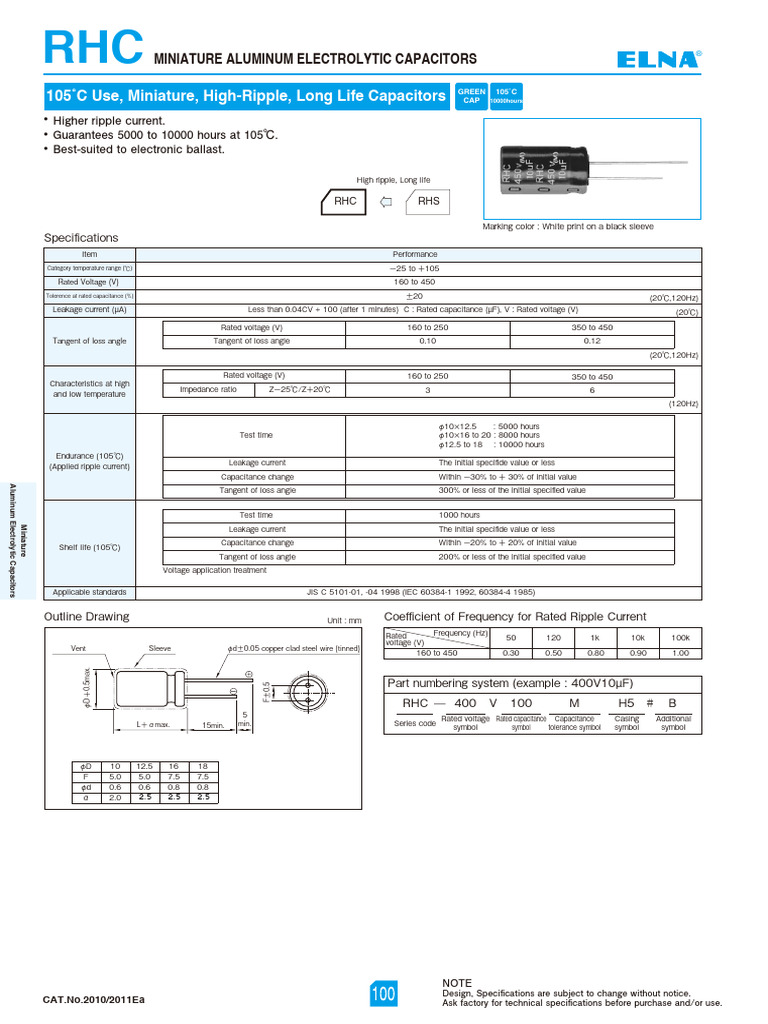 Elna (Radial Thru-Hole) RHC Series | PDF | Capacitor | Electronics