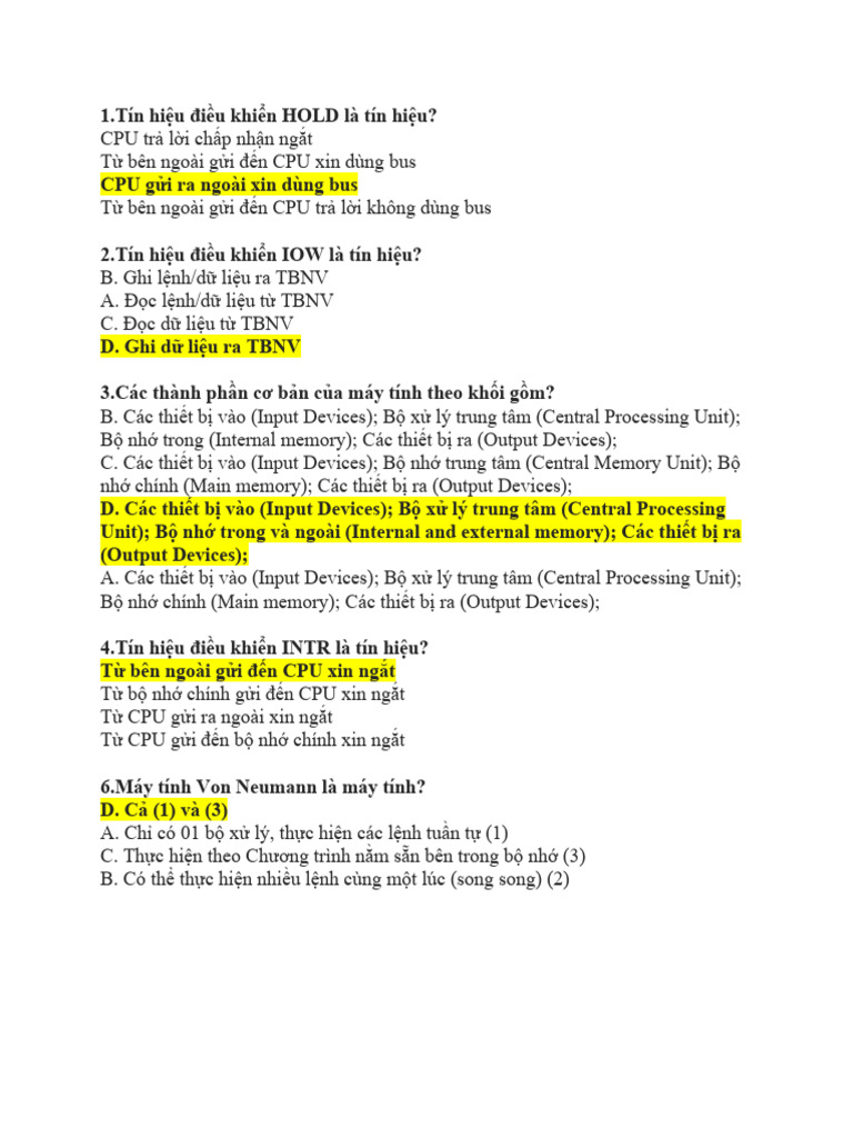 Bai Thi Trac Nghiem KTMT 2024 | PDF