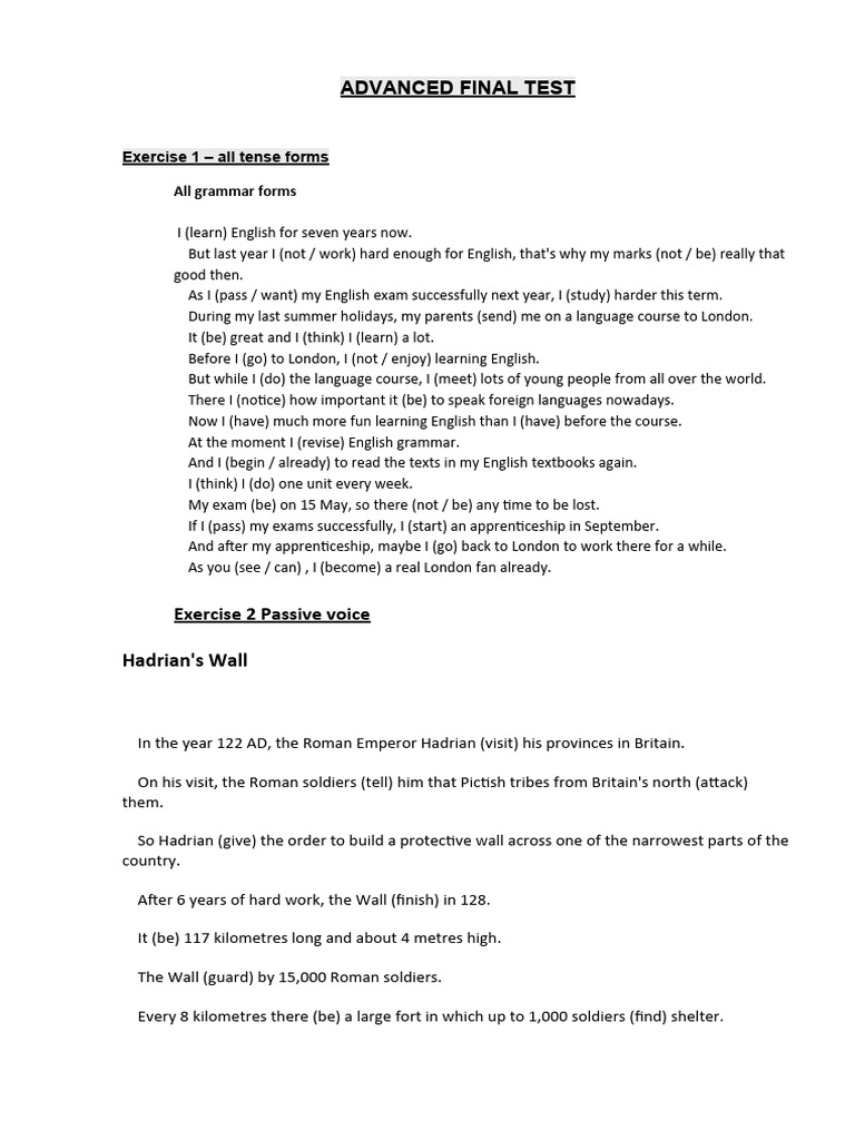 Advanced English Grammar Exercises | PDF | Fortification | English Language