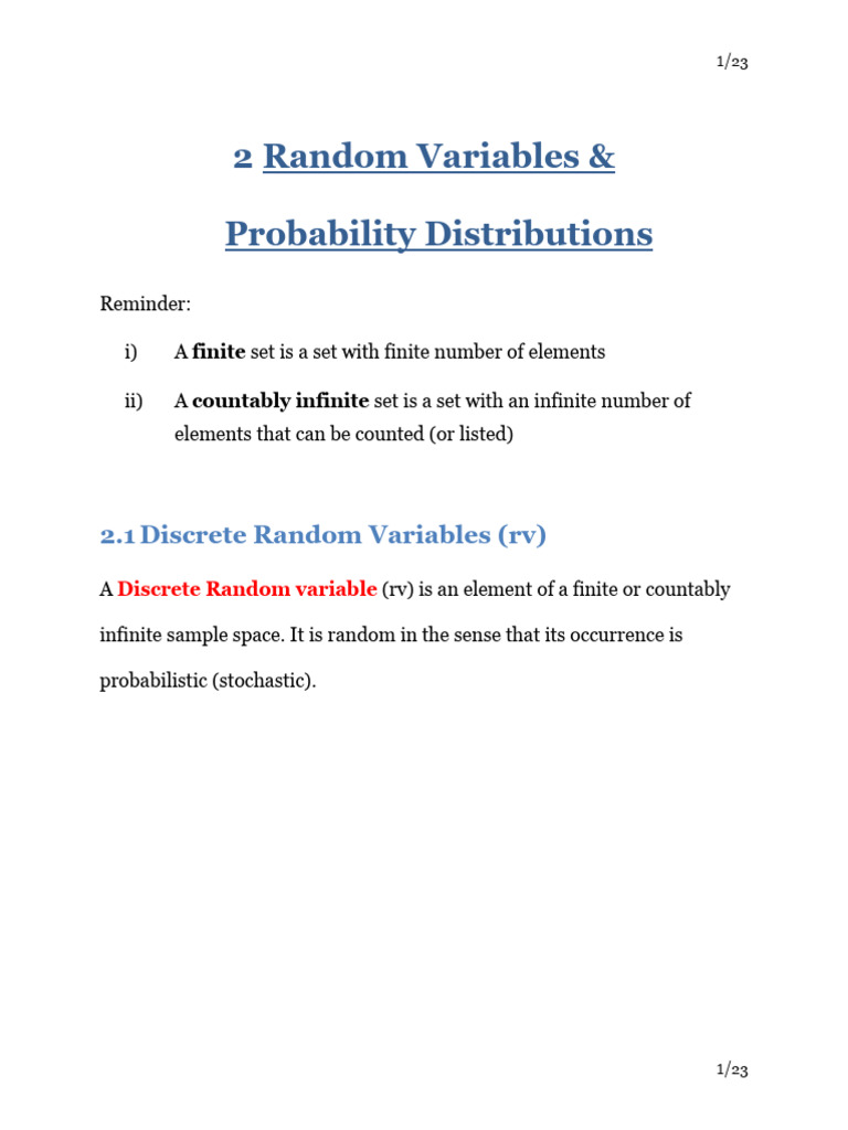 2 RANDOM VARIABLES AND PROBABILITY DISTRIBUTIONS (1) | PDF | Random ...