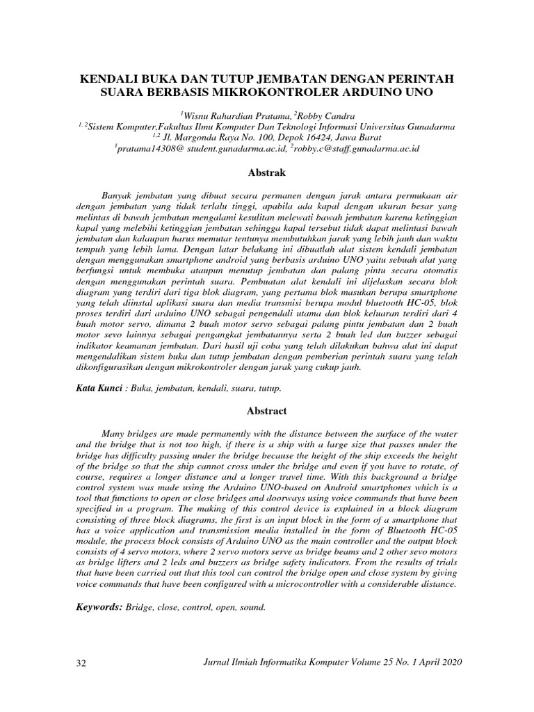 Kendali Buka Dan Tutup Jembatan Dengan Perintah Suara Berbasis Mikrokontroler Arduino Uno | PDF