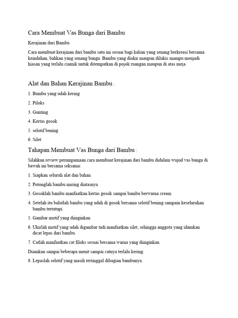 Cara Membuat Vas Bunga Dari Bambu | PDF | Memasak, Makanan, & Anggur | Seni