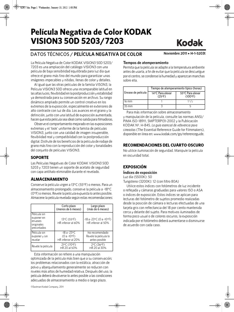 Kodak Vision3 50d 5203 Ti-2657 Technical-Data Es Lar | PDF | Filtro ...