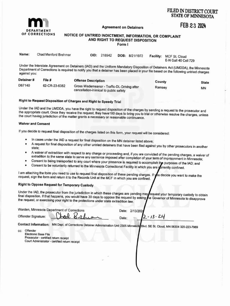 MCRO - 62-CR-23-6382 - Detainer Agreement - 2024-02-23 - 20240309135535 ...