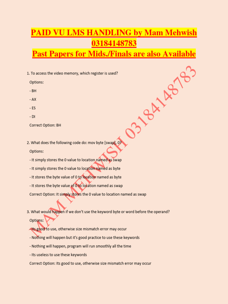 CS401P MCQs Mids 2024 Mam Mehwish | PDF | Computer Hardware | Computer Architecture